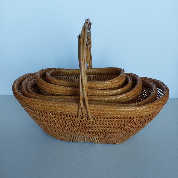 Accents | 5 Nesting Oval Reed Baskets Woven Basket Farmhouse Cottage ...